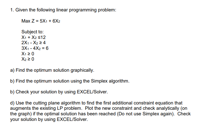 1. Given the following linear programming problem: | Chegg.com