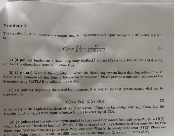 Problem1 The transfer function between the output | Chegg.com