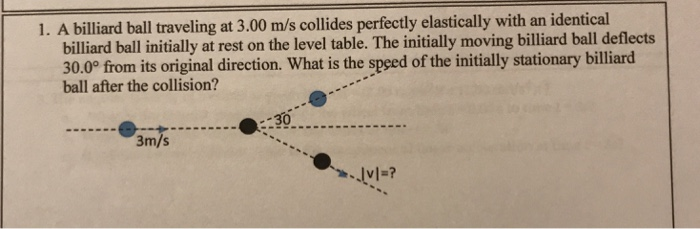 Solved 1. A billiard ball traveling at 3.00 m/s collides | Chegg.com