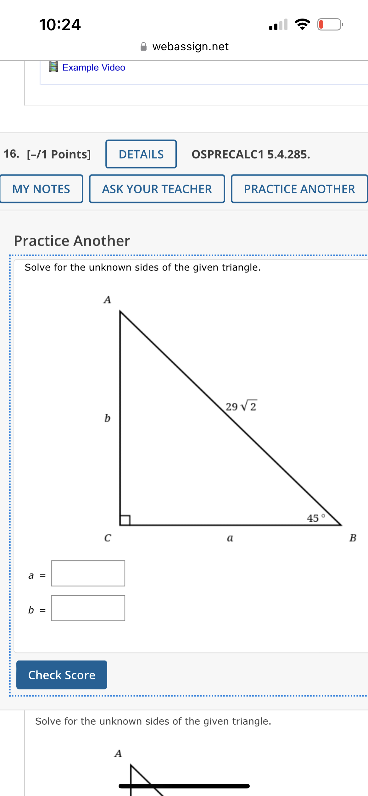 Solved Solve For The Unknown Sides Of The Given Triangle A Chegg