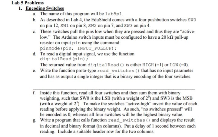 Lab 5 Problems 1 Encoding Switches A The Name Of 