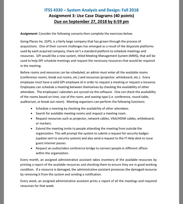 Solved ITSS 4330-System Analysis and Design: Fall 2018 | Chegg.com