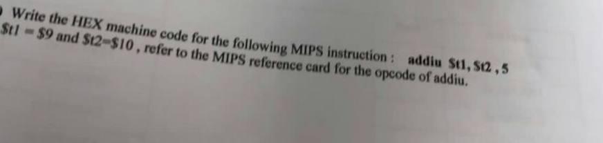 Solved Write the HEX machine code for the following MIPS | Chegg.com