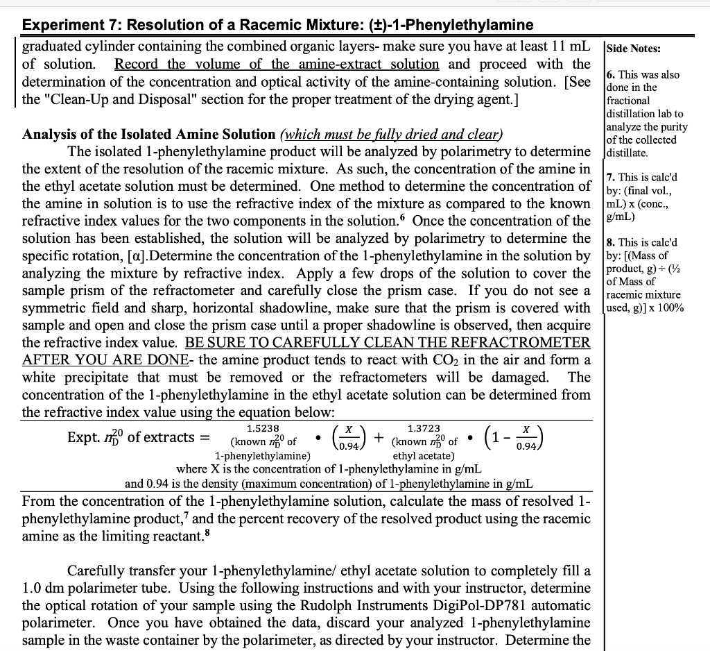 Experiment 7: Resolution of a Racemic Mixture: | Chegg.com