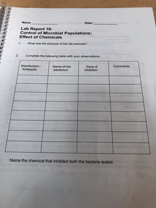 Date: Name Lab Report 16: Control of Microbial | Chegg.com