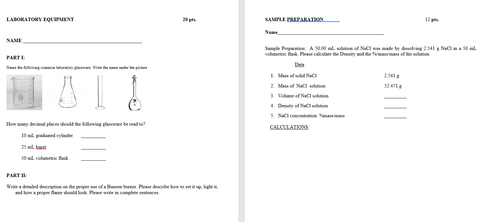 Solved LABORATORY EQUIPMENT 20 pts. SAMPLE PREPARATION 12 | Chegg.com