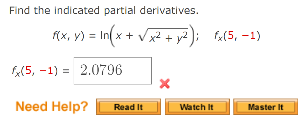 Solved If f(x, y) = x3 + y3, find fx(0,4). Need Help? Read | Chegg.com