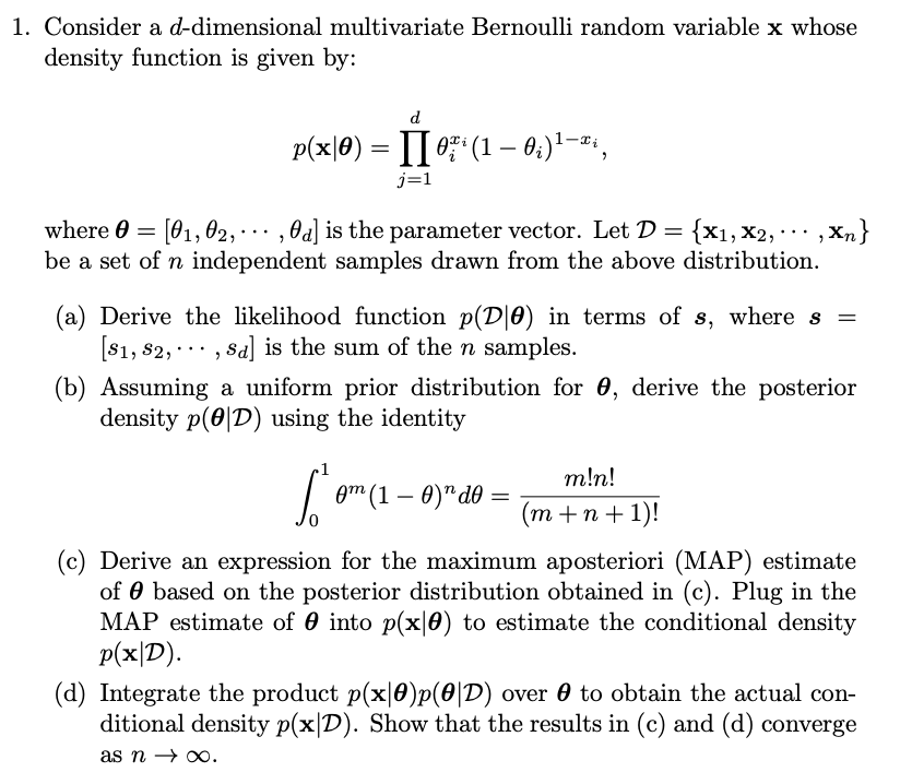 Solved 1 Consider A D Dimensional Multivariate Bernoulli