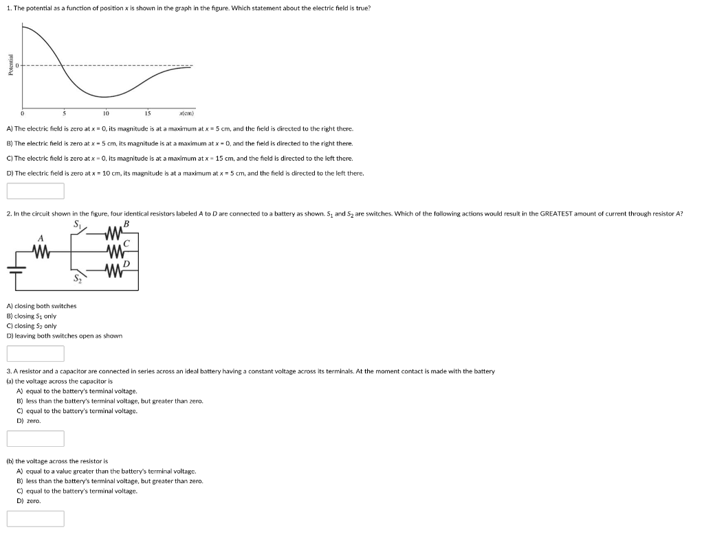 Solved 1. The potential as a function of position x is shown | Chegg.com