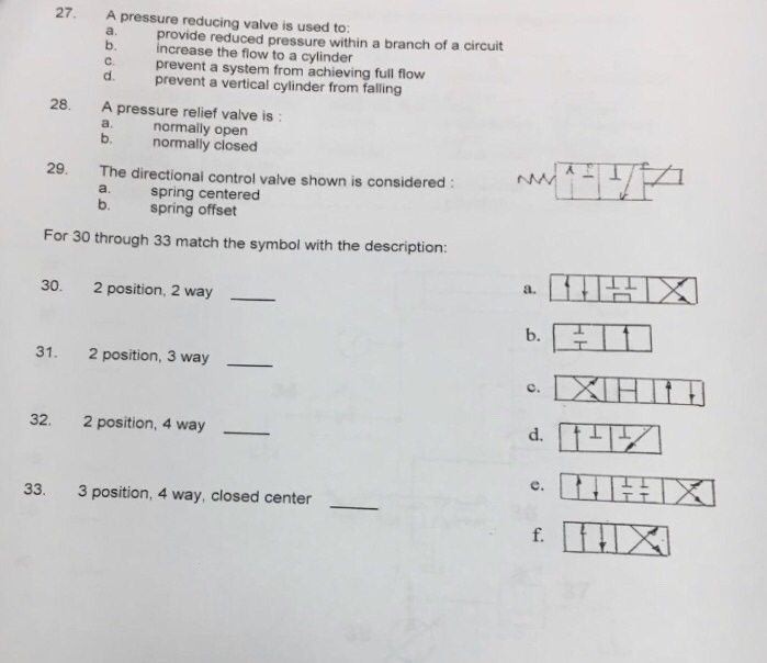 Solved 27. A pressure reducing valve is used to a. provide | Chegg.com