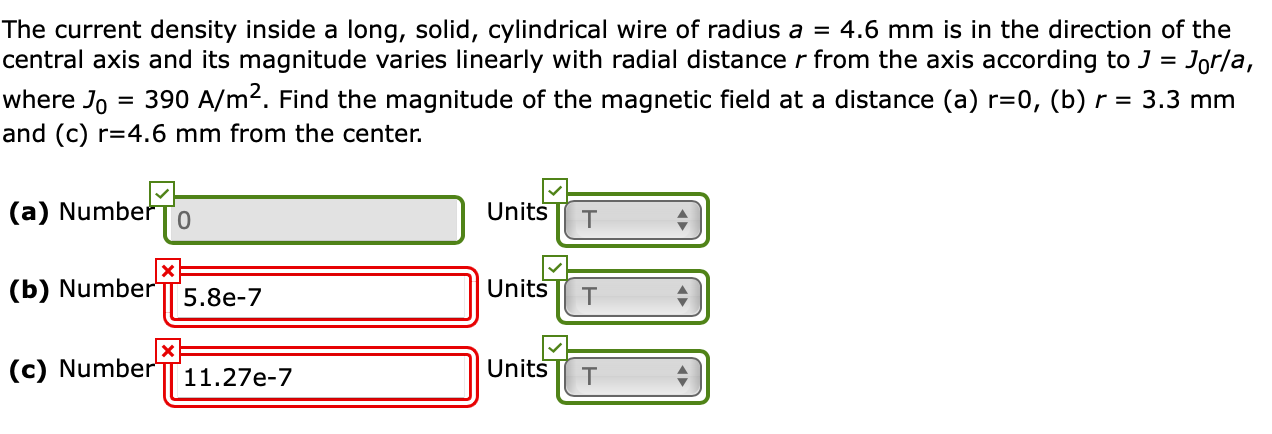 Solved The current density inside a long, solid, cylindrical | Chegg.com