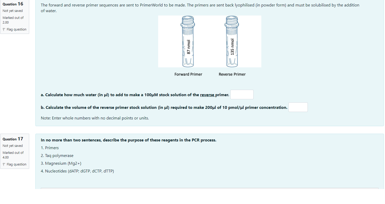 Solved Question 16 The forward and reverse primer sequences | Chegg.com