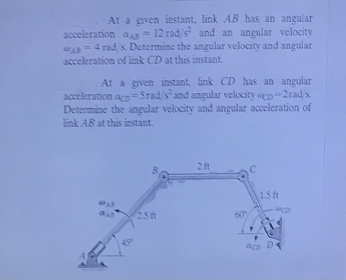 Solved At a given instant, link AB has an angular | Chegg.com