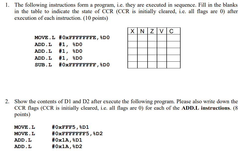 1. The following instructions form a program, i.e. | Chegg.com