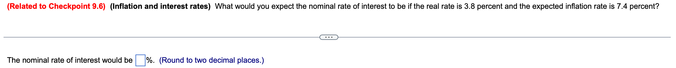 Solved The nominal rate of interest would be \%. (Round to | Chegg.com