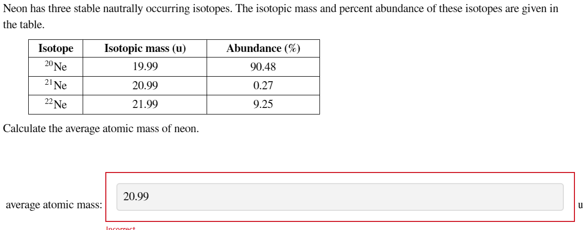 Solved Neon has three stable nautrally occurring isotopes. | Chegg.com