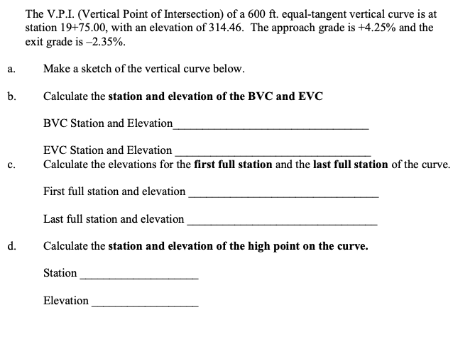 Solved The V.P.I. (Vertical Point of Intersection) of a 600 | Chegg.com
