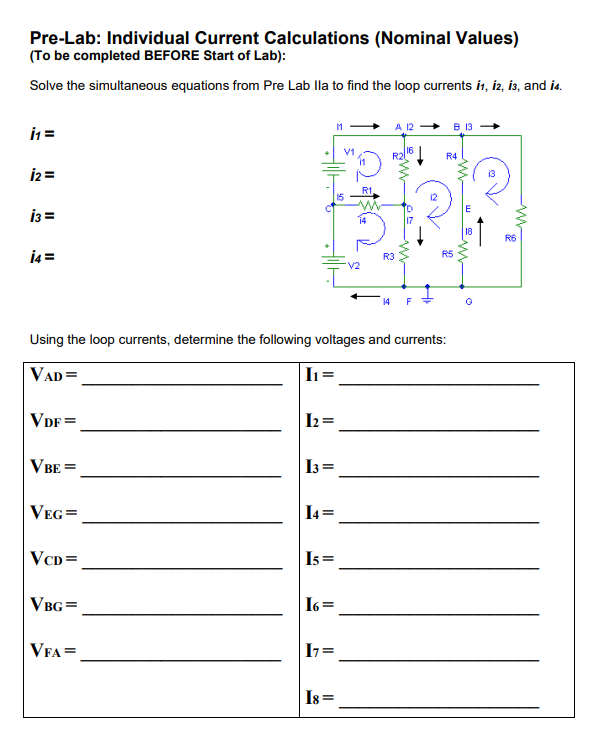 Pre-Lab: Individual Current Calculations (Nominal | Chegg.com