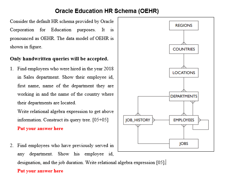 Solved REGIONS Oracle Education HR Schema (OEHR) Consider | Chegg.com