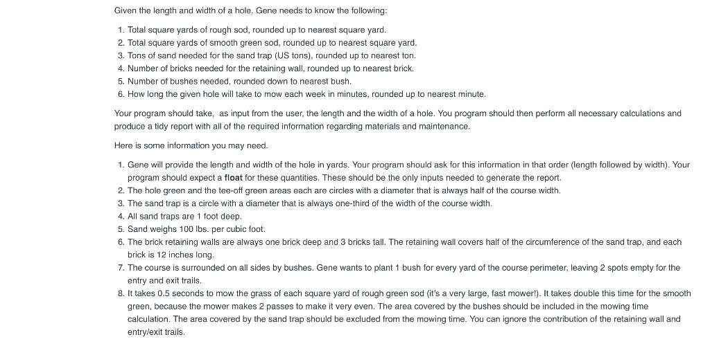 Solved Gene's Green Golf Center Gene's Green Golf Center is | Chegg.com