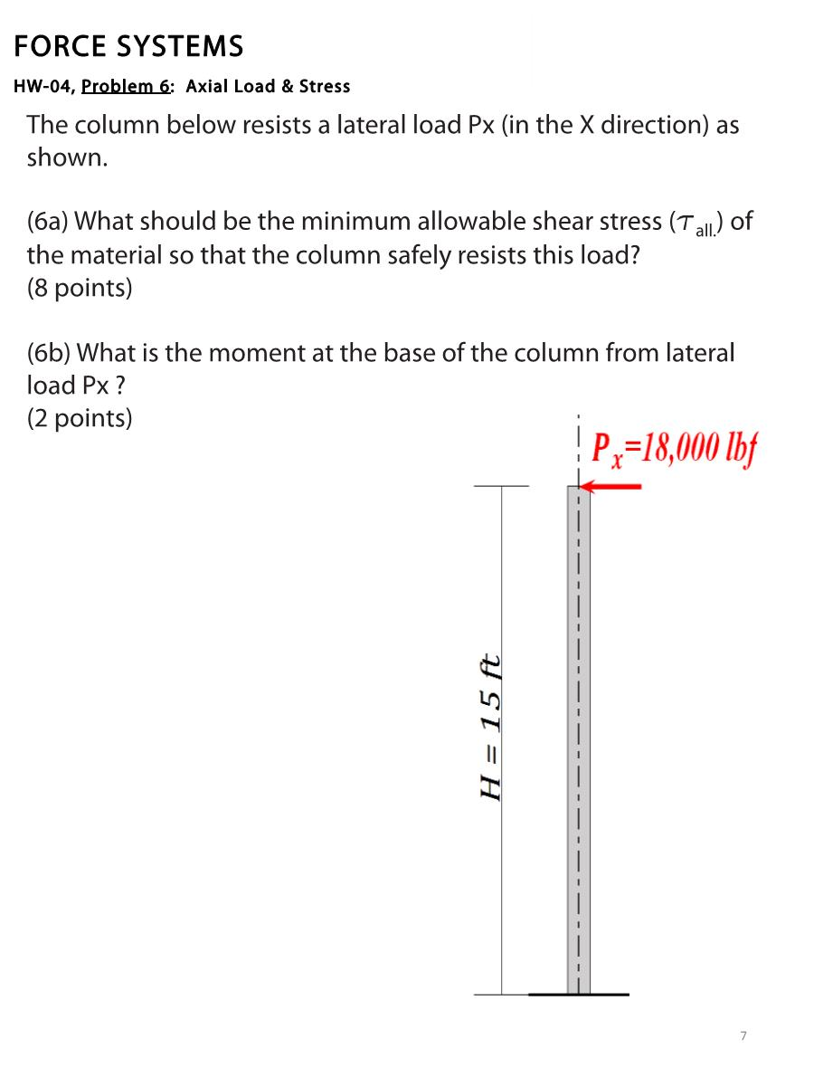 Solved FORCE SYSTEMS HW-04, Problem 6: Axial Load & Stress | Chegg.com