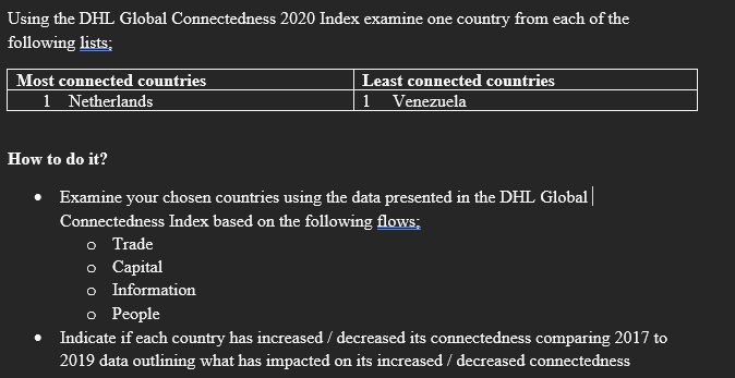 Solved Using the DHL Global Connectedness 2020 Index examine | Chegg.com