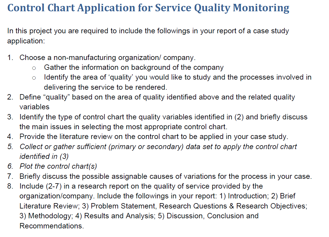 Control Chart Application for Service Quality | Chegg.com