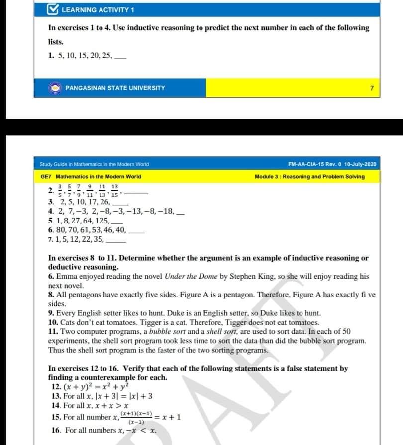 Solved Learning Activity 1 In Exercises 1 To 4 Use 