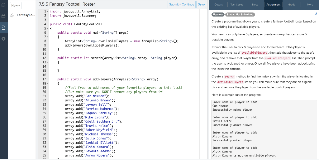 Solved Create a program that allows you to create a fantasy | Chegg.com
