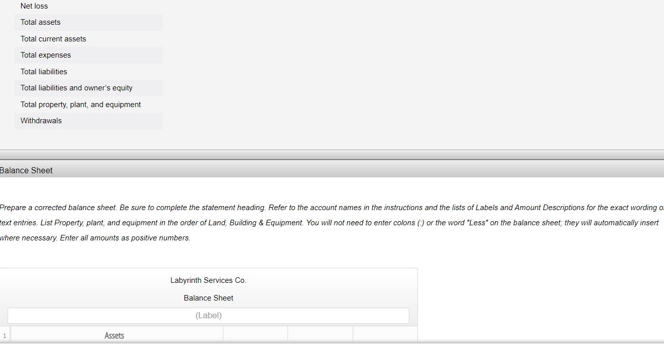 Solved Balance sheet Instructions Below is the balance sheet | Chegg.com