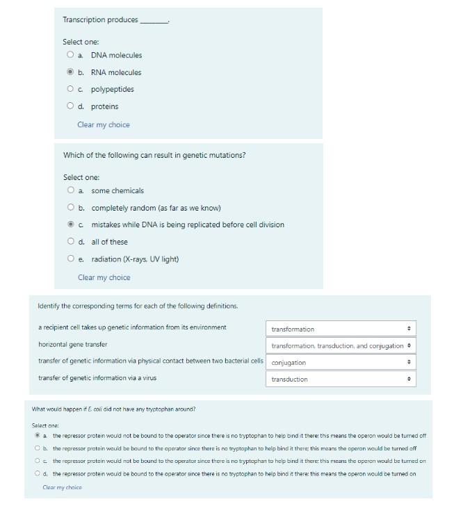 Solved Transcription produces Select one: a. DNA molecules | Chegg.com