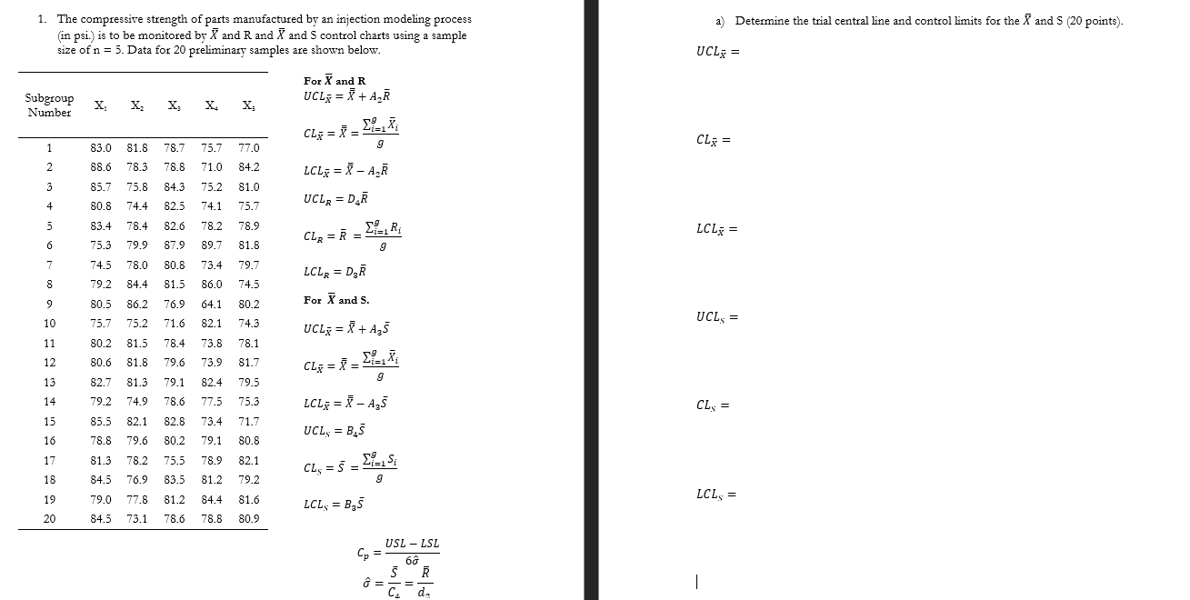 Solved a) ﻿Determine the trial central line and control | Chegg.com