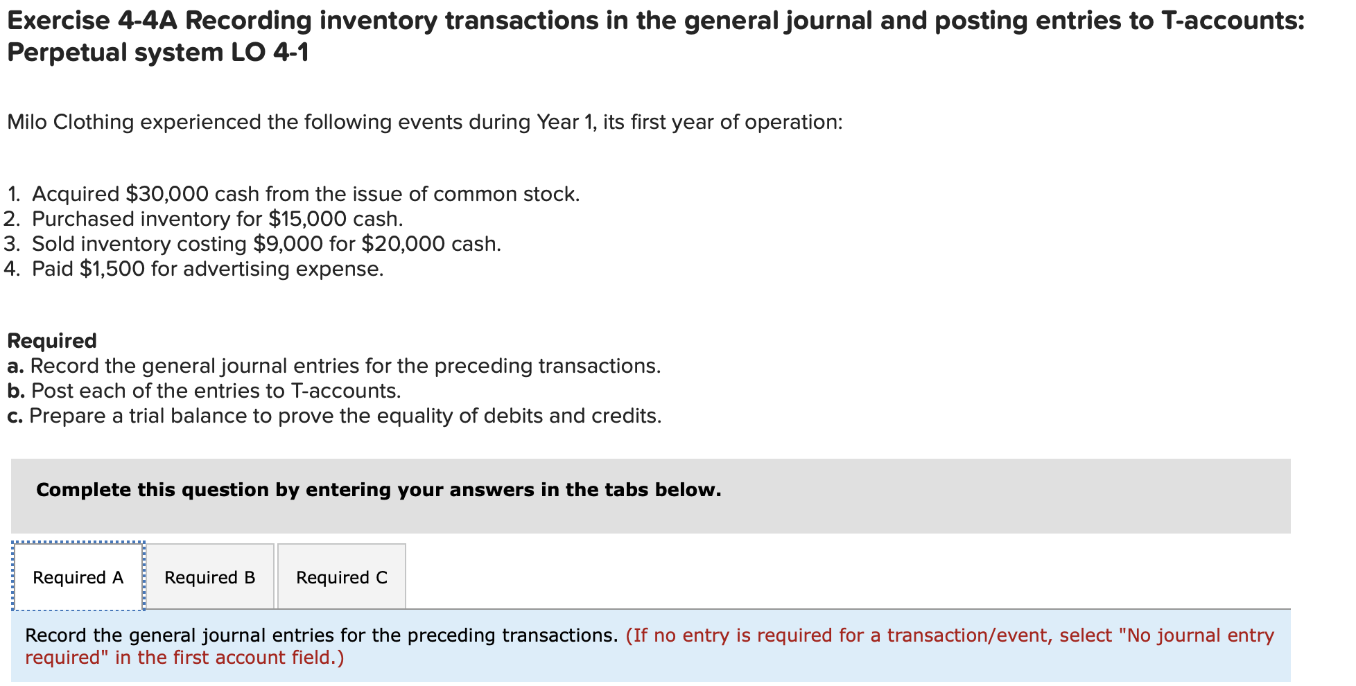Solved Exercise 4-4A Recording inventory transactions in the | Chegg.com