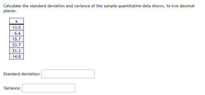 Solved Calculate the standard deviation and variance of the | Chegg.com