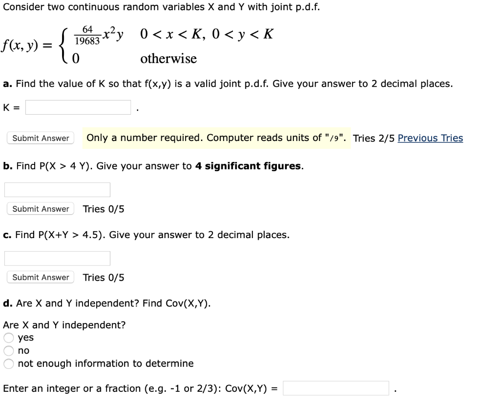 Solved Consider two continuous random variables X and Y with | Chegg.com