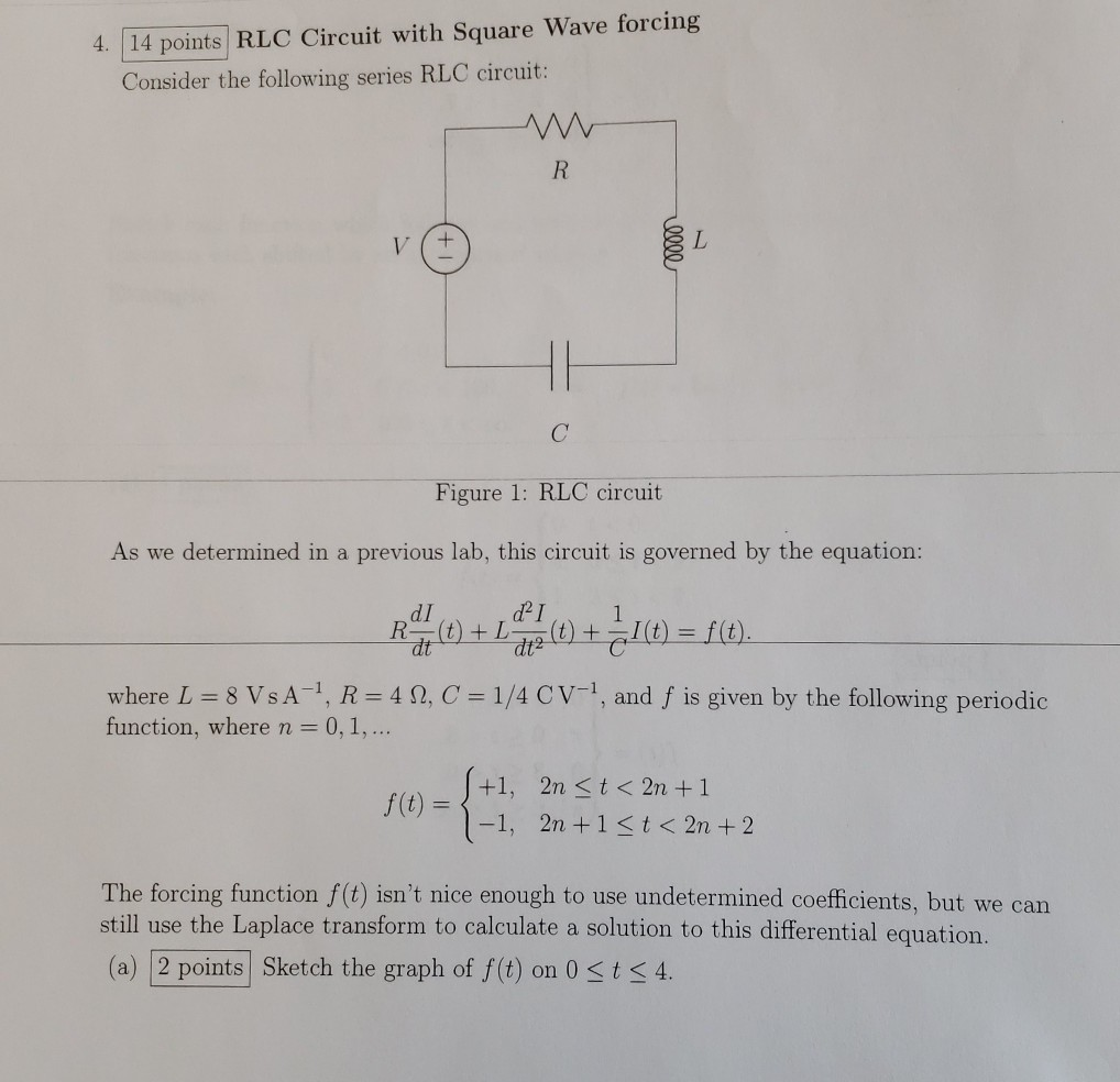 Solved 4. 14 points RLC Circuit with Square Wave forcing | Chegg.com
