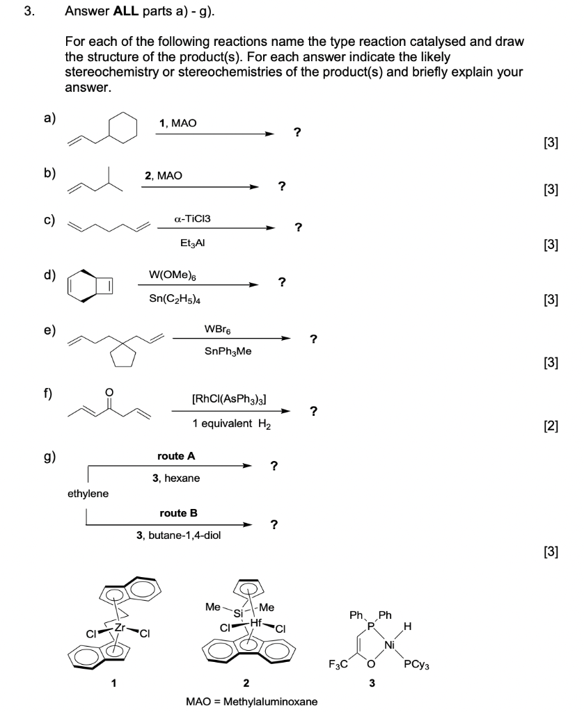 Answer ALL parts a) - g). For each of the following | Chegg.com