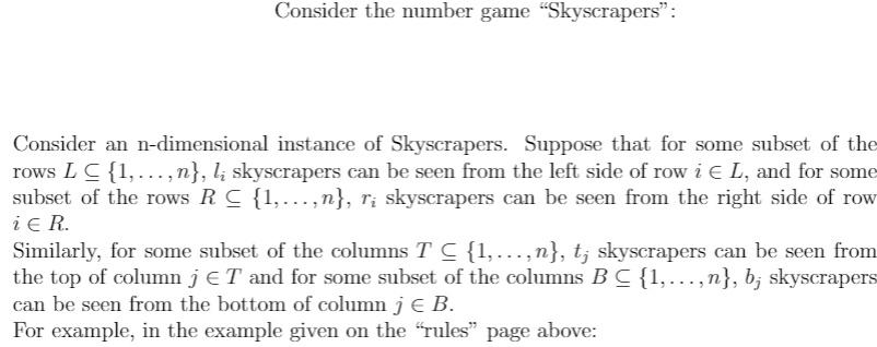 Consider the number game "Skyscrapers": Consider an | Chegg.com