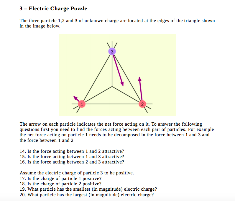 Solved 3 - Electric Charge Puzzle The three particle 1,2 and | Chegg.com