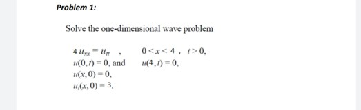 Solved Problem 1: Solve the one-dimensional wave problem 0 | Chegg.com