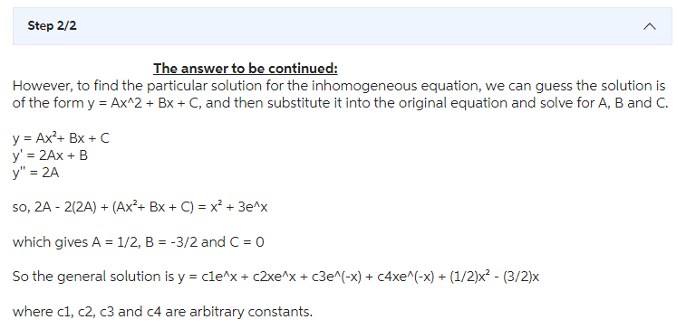 Solved y′′′−2y′′+y′=x2+3ex Show transcribed data Expert | Chegg.com
