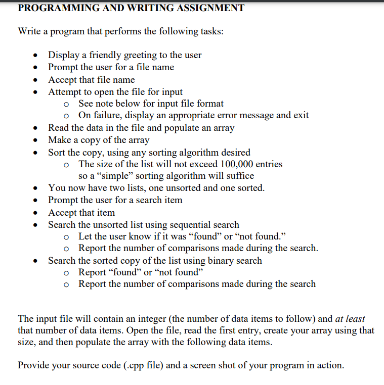 Solved Submit your sequential and binary search program | Chegg.com