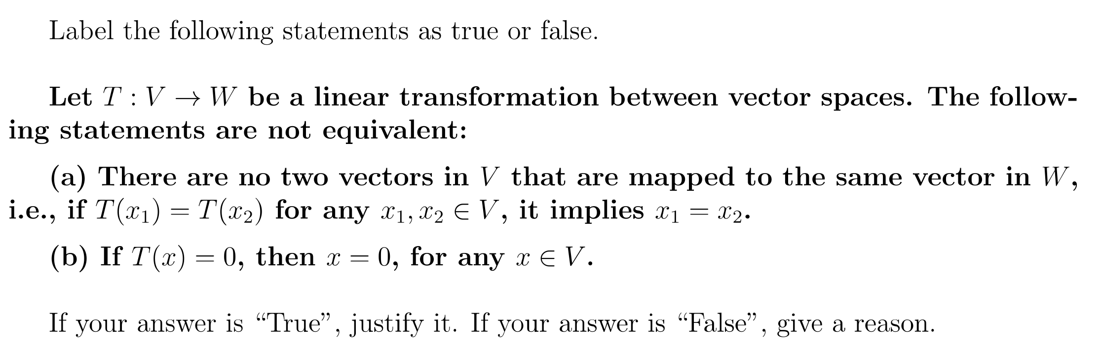 Solved Label the following statements as true or false. Let | Chegg.com