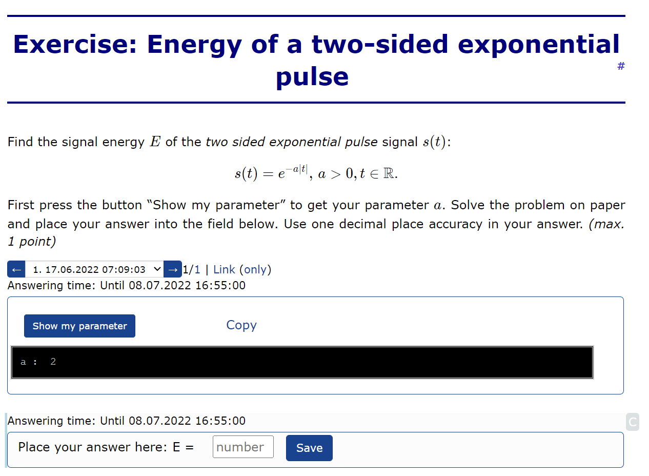 Solved Exercise: Energy of a two-sided exponential pulse | Chegg.com