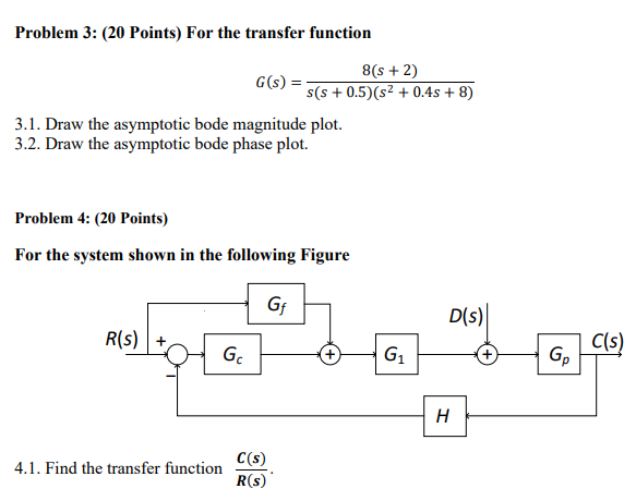 Solved Problem 3: (20 Points) For the transfer function | Chegg.com