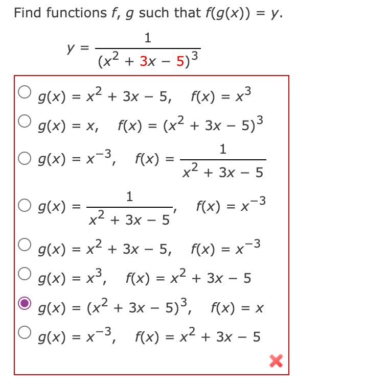 Solved Find functions f,g such that f(g(x))=y | Chegg.com