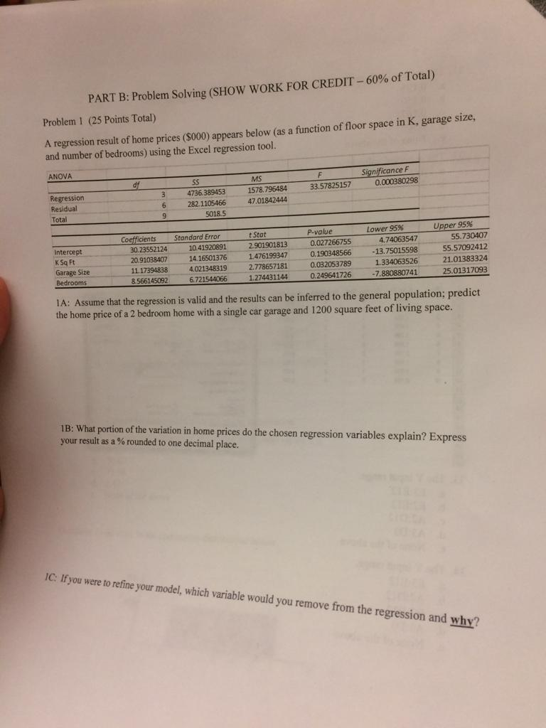 Solved PART B: Problem Solving (SHOW WORK FOR CREDIT - 60% | Chegg.com