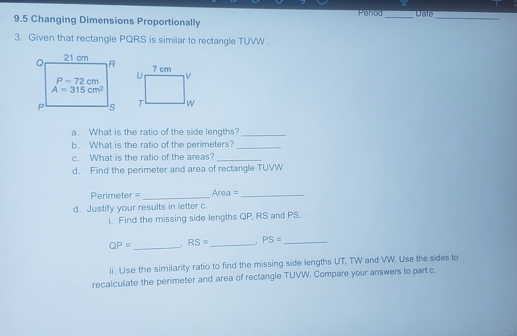 Solved 9.5 Changing Dimensions Proportionally Period Date 3. | Chegg.com