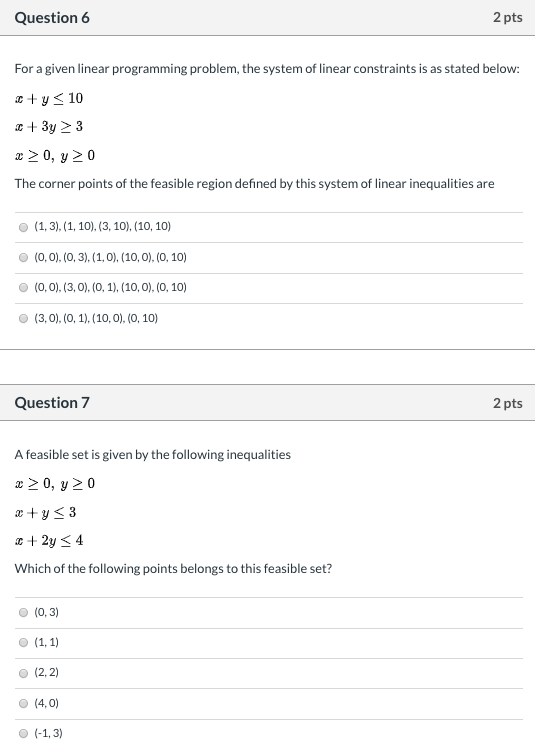 Solved Question 6 2 pts For a given linear programming | Chegg.com