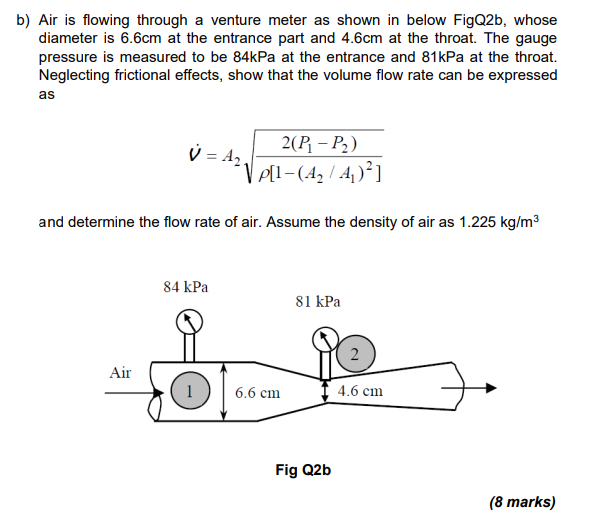 Solved b) Air is flowing through a venture meter as shown in | Chegg.com